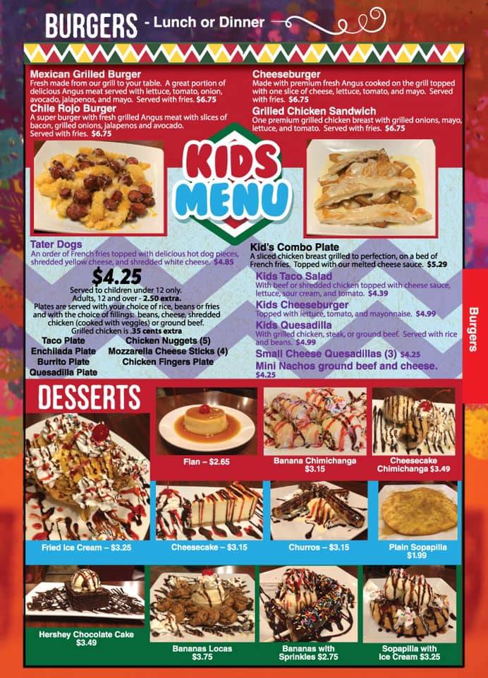 Menu at Chile Rojo Mexican Cuisine restaurant, Mount Airy