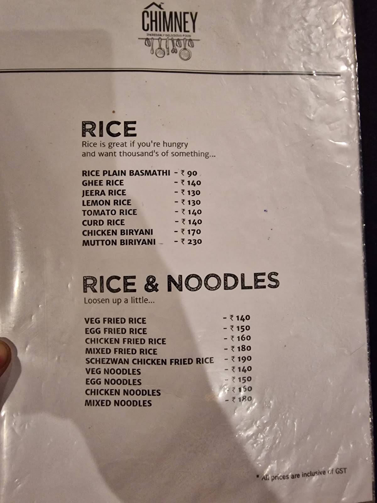 Menu at Chimney Family Restaurant, Varkala