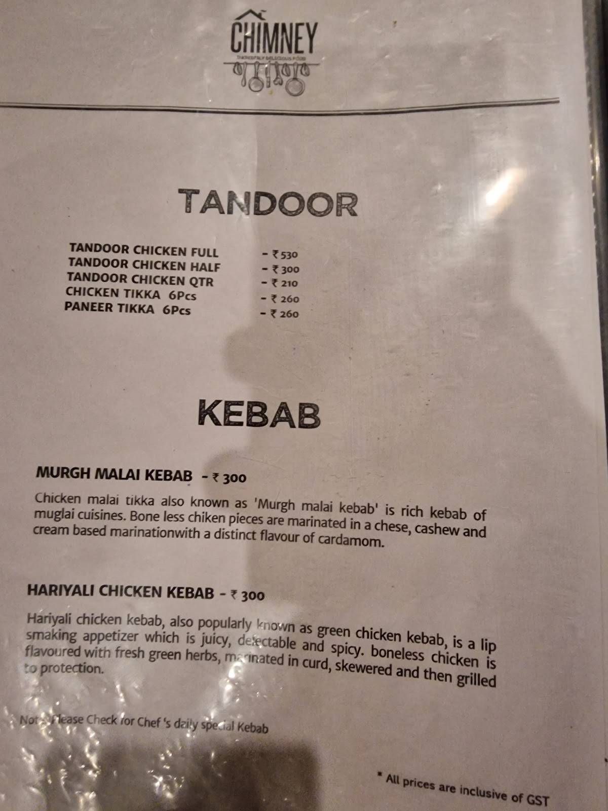 Menu at Chimney Family Restaurant, Varkala