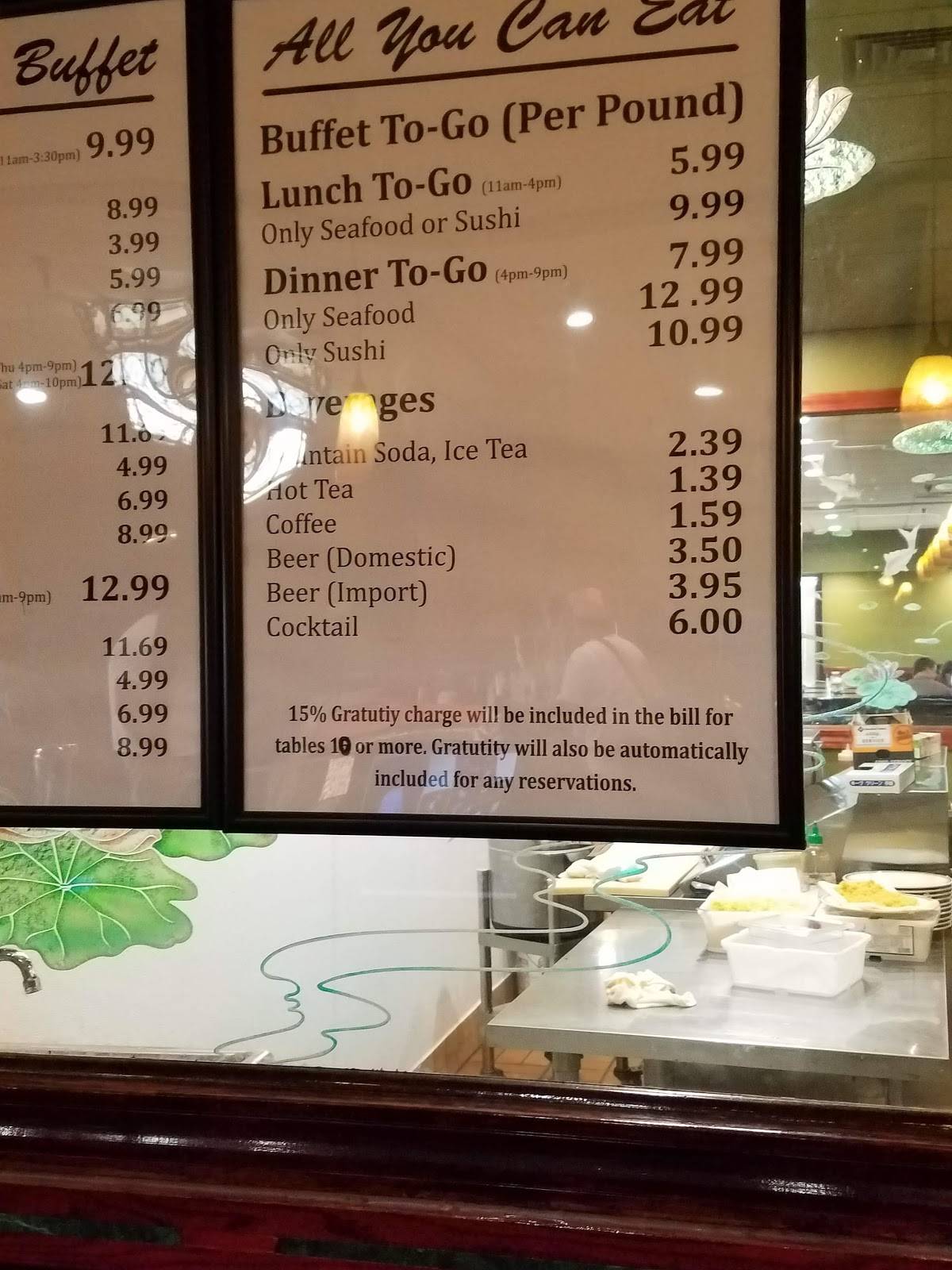 Menu at Chinatown Buffet restaurant, Champaign