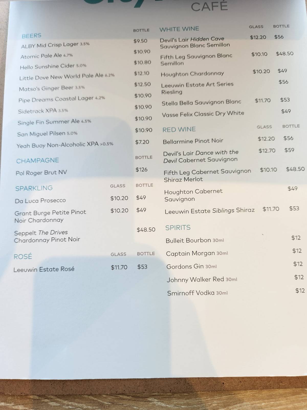Menu at City View Cafe, Burswood, Optus Stadium