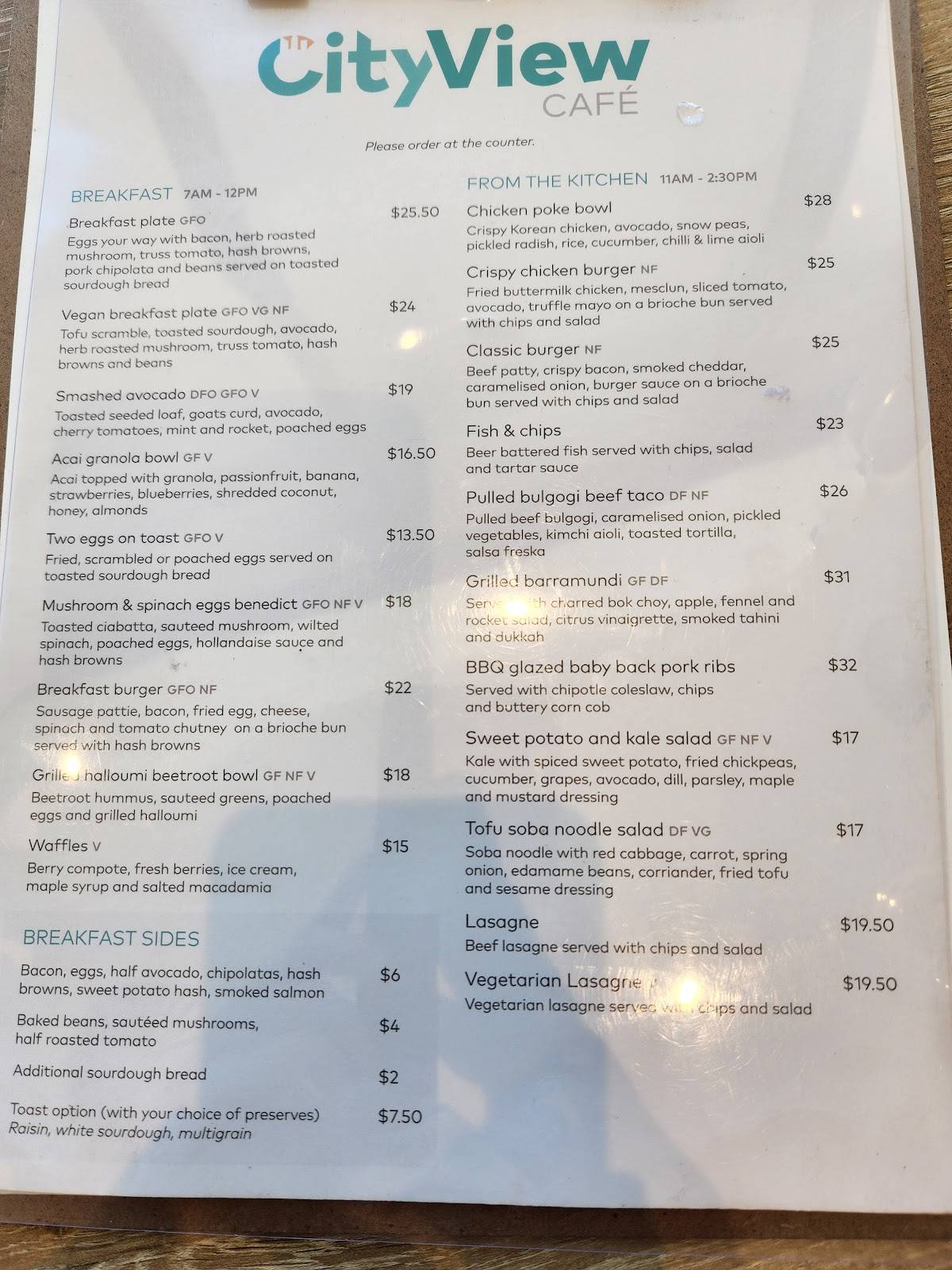 Menu at City View Cafe, Burswood, Optus Stadium