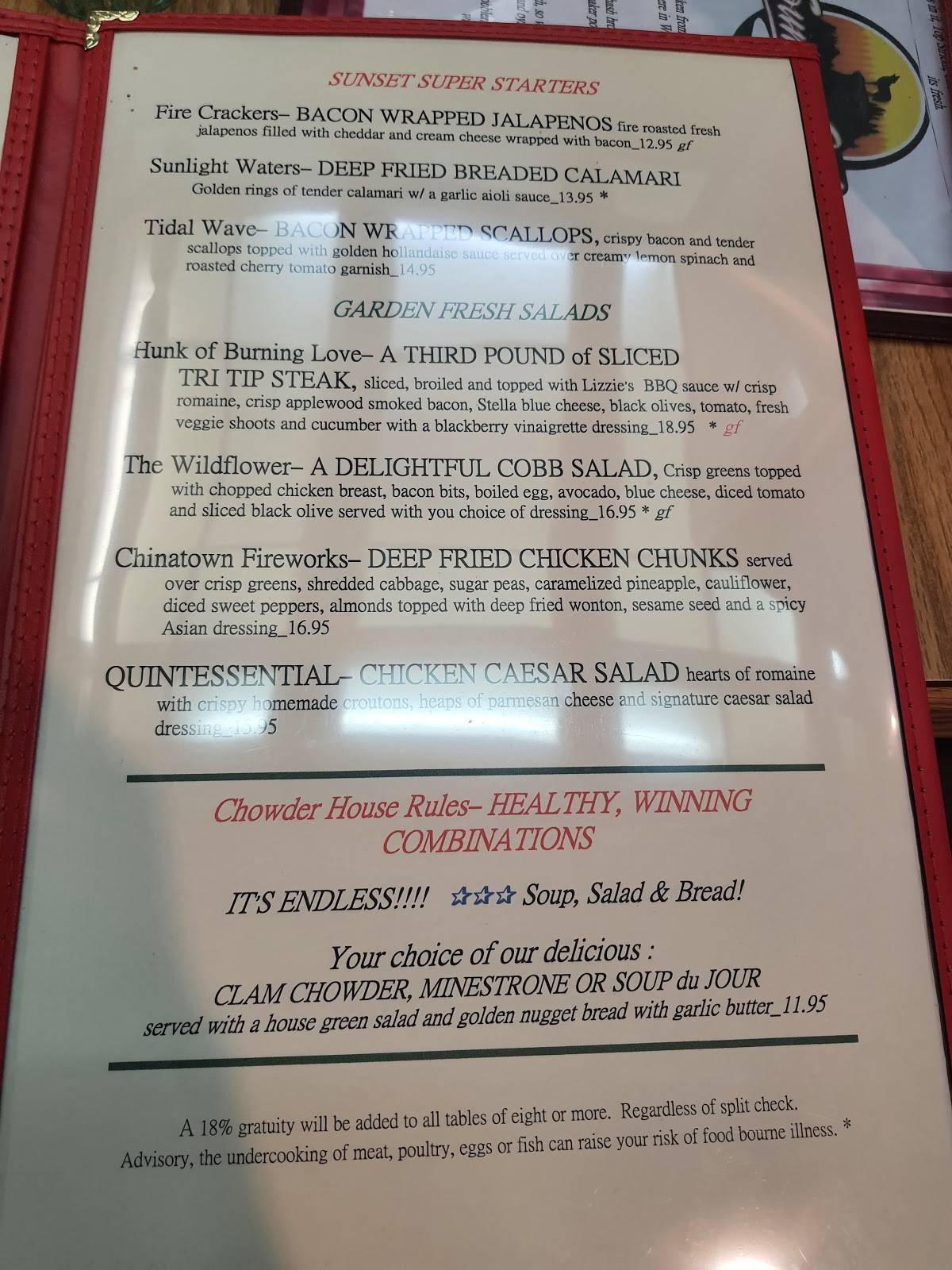Menu at The Sunset Cafe, Cle Elum