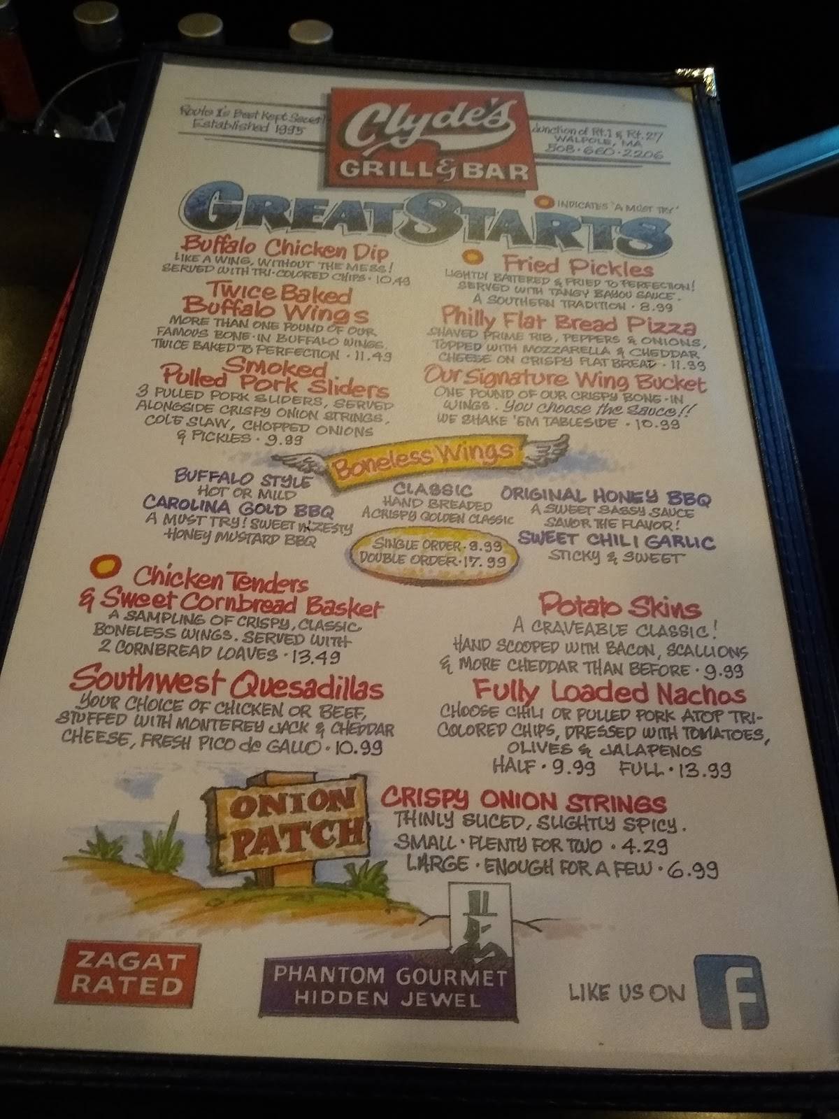 Menu at Clyde’s Grill and Bar, Walpole, 642 Providence Hwy