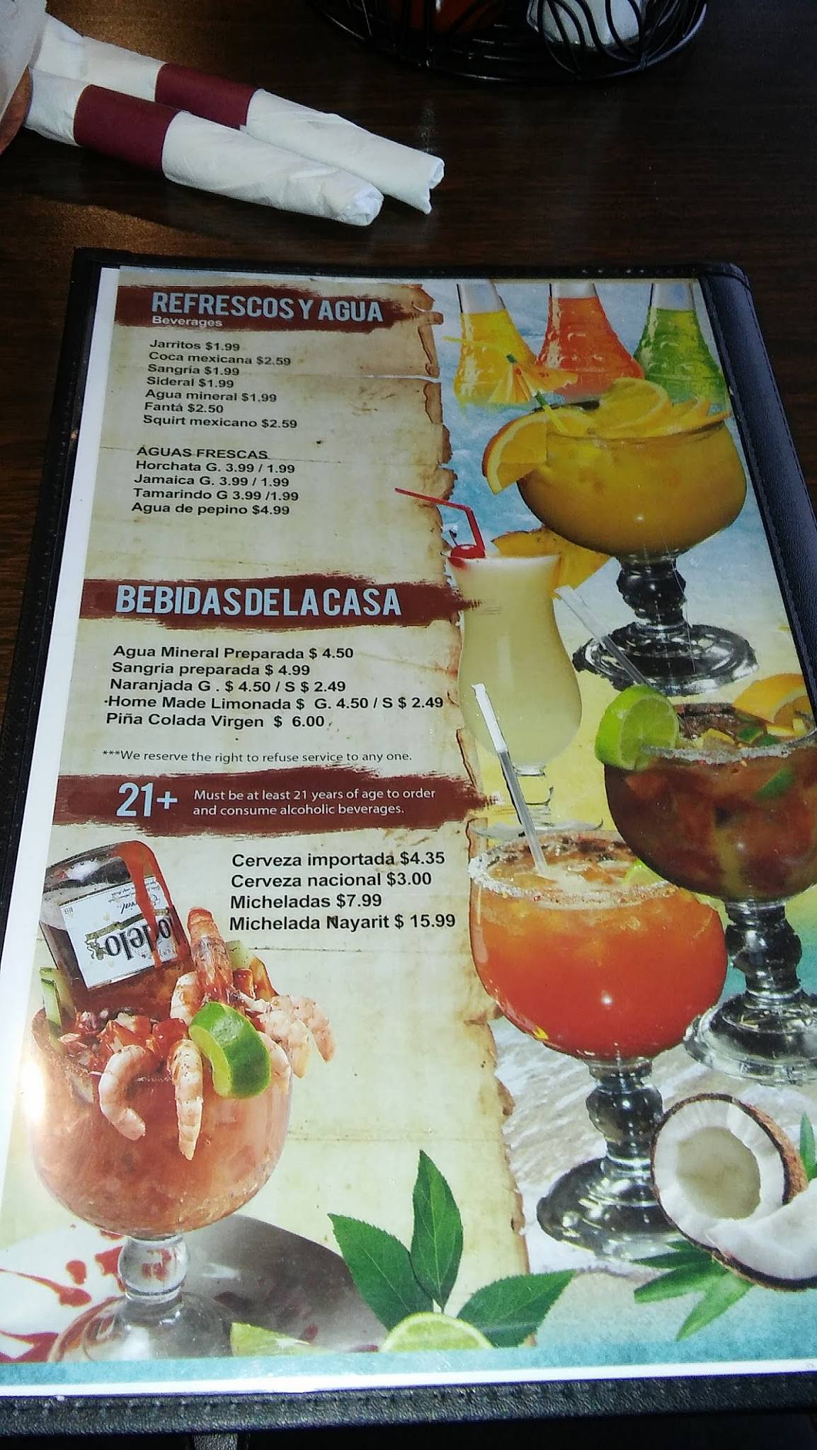 Menu at Coco Bongo Mariscos & Mexican Restaurant, Indianapolis
