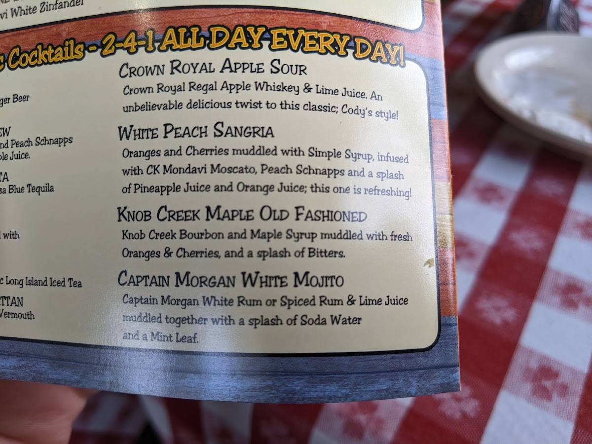 Menu at Cody's Original Roadhouse - Brownwood BBQ, The Villages ...