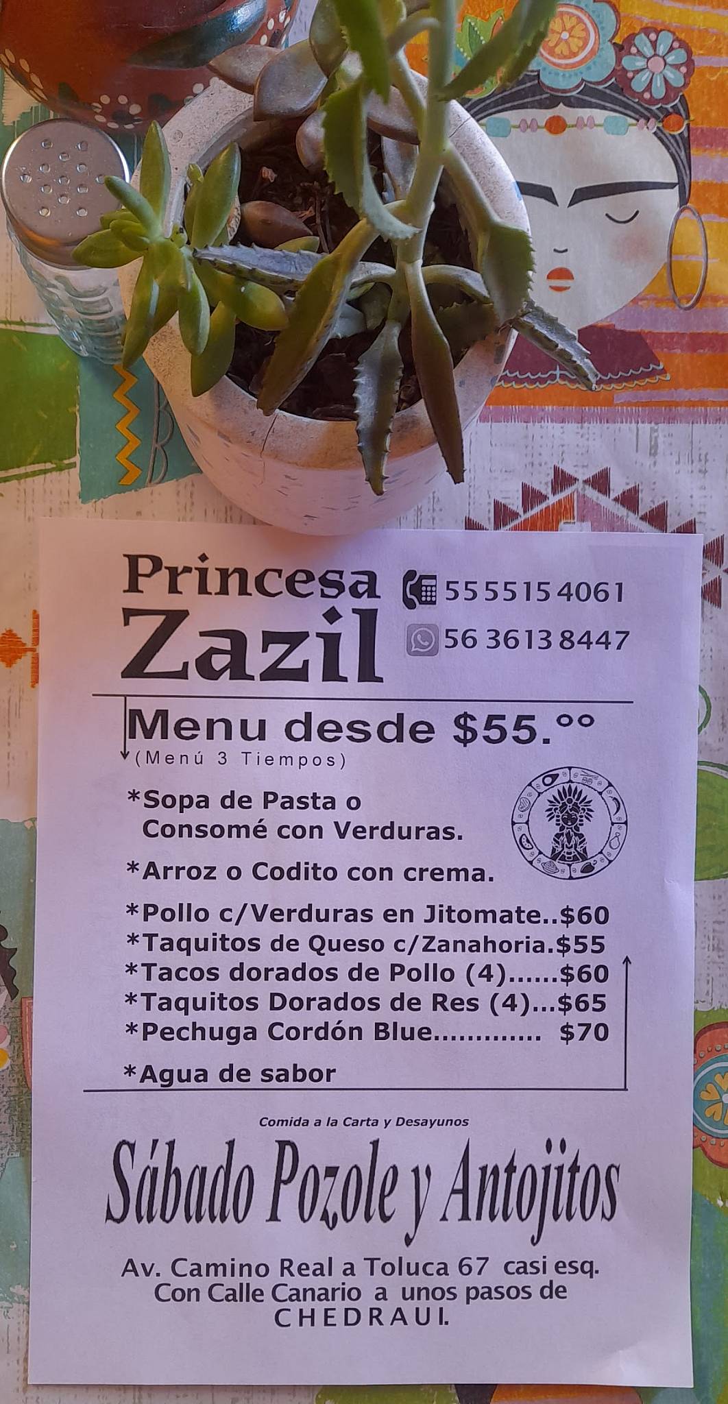 Carta del restaurante Comedor Princesa Zazil, Mexico