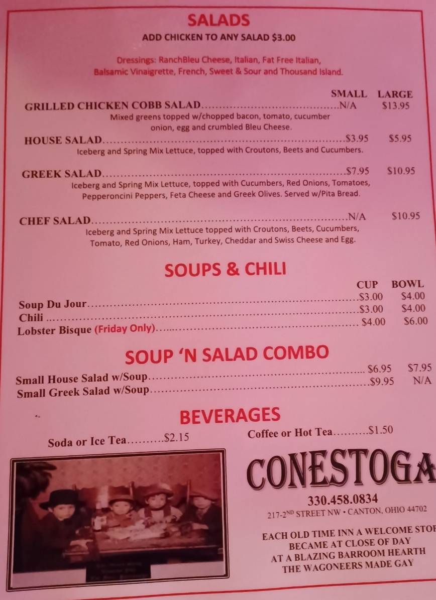 Menu at Conestoga Grill pub & bar, Canton