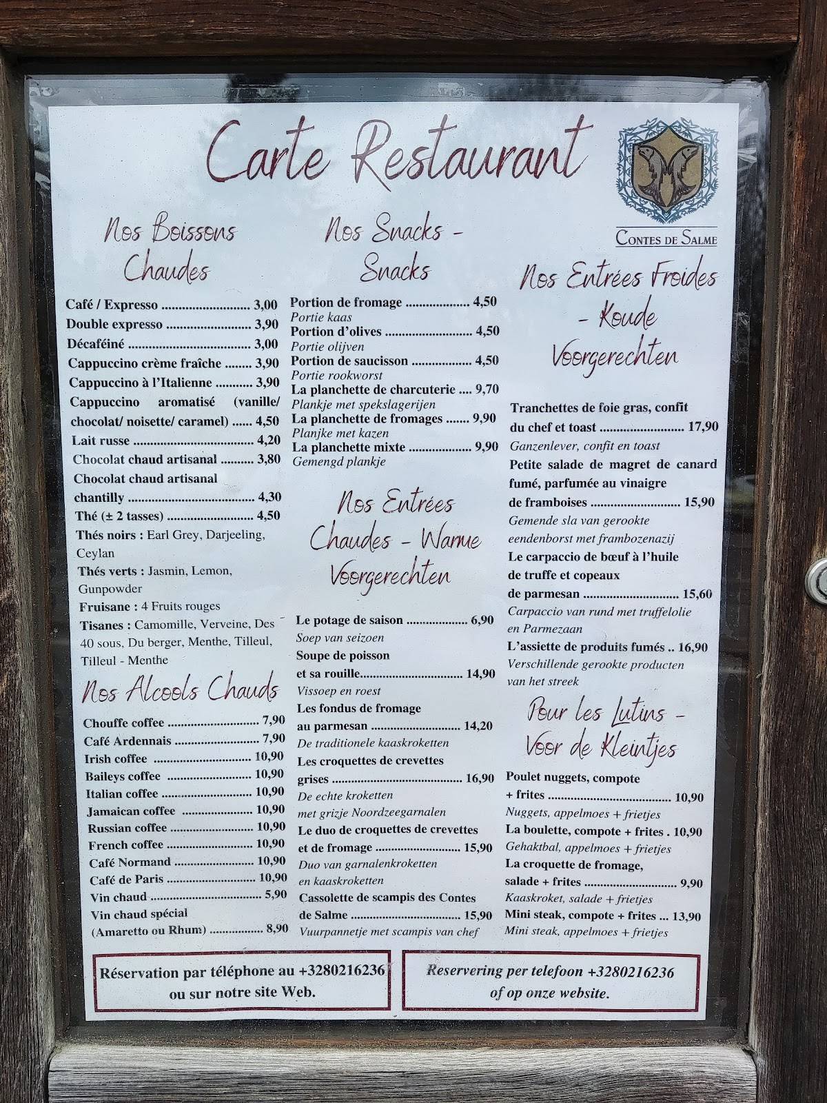 Menu au Contes de Salme, Vielsalm, Rue Jean Bertholet 6