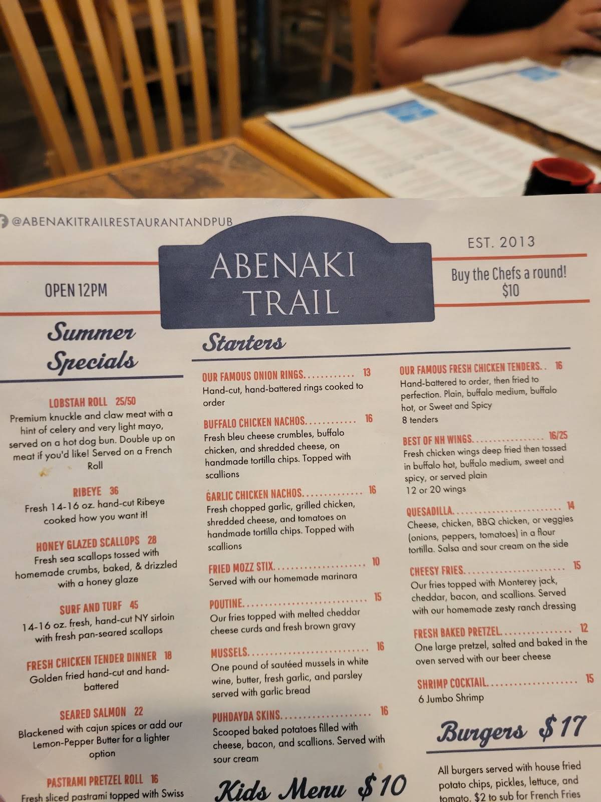 Menu at Abenaki Trail Restaurant & Pub, Conway