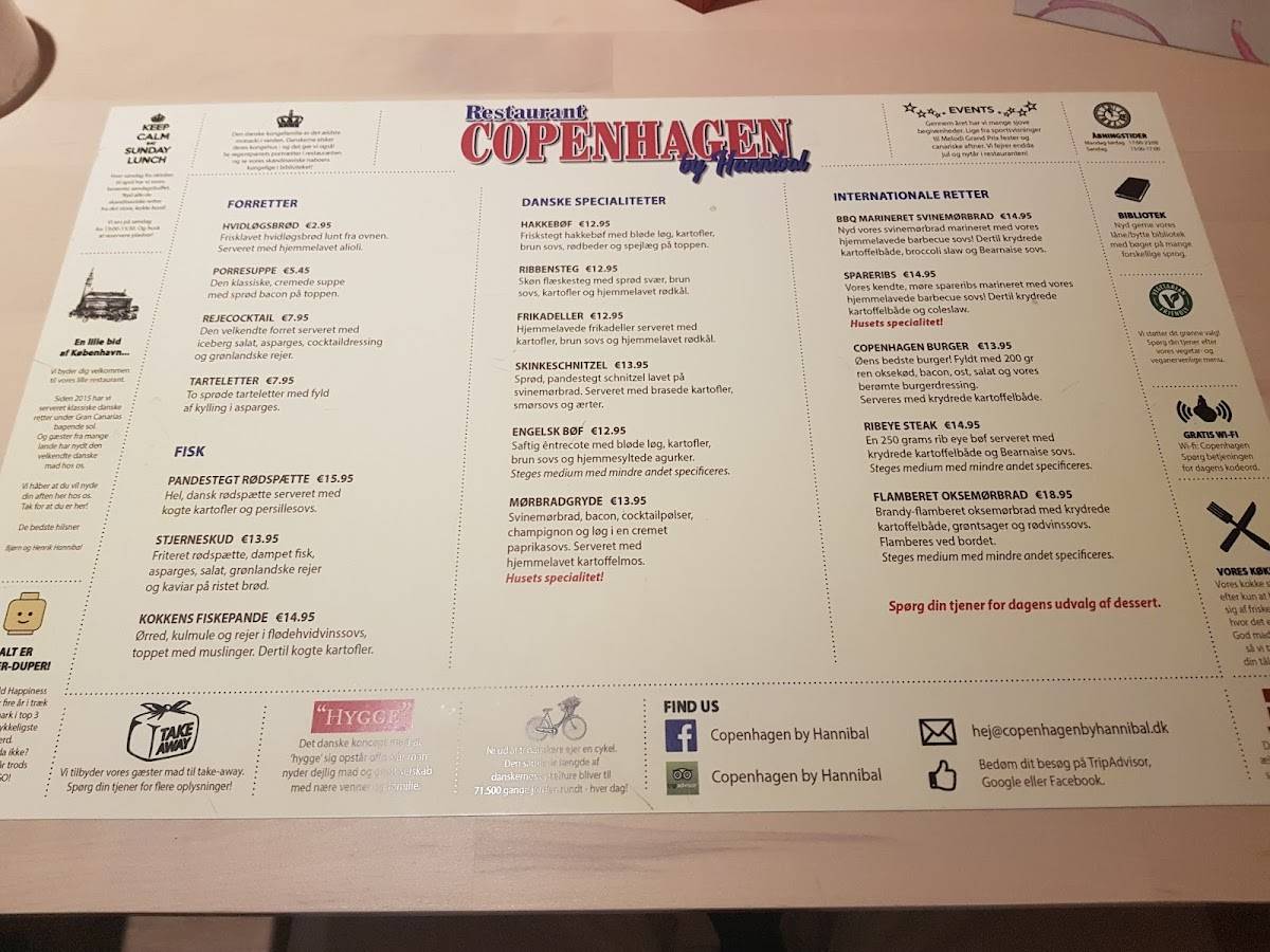 Menu at Copenhagen by Hannibal restaurant, Maspalomas, C. Barcelona