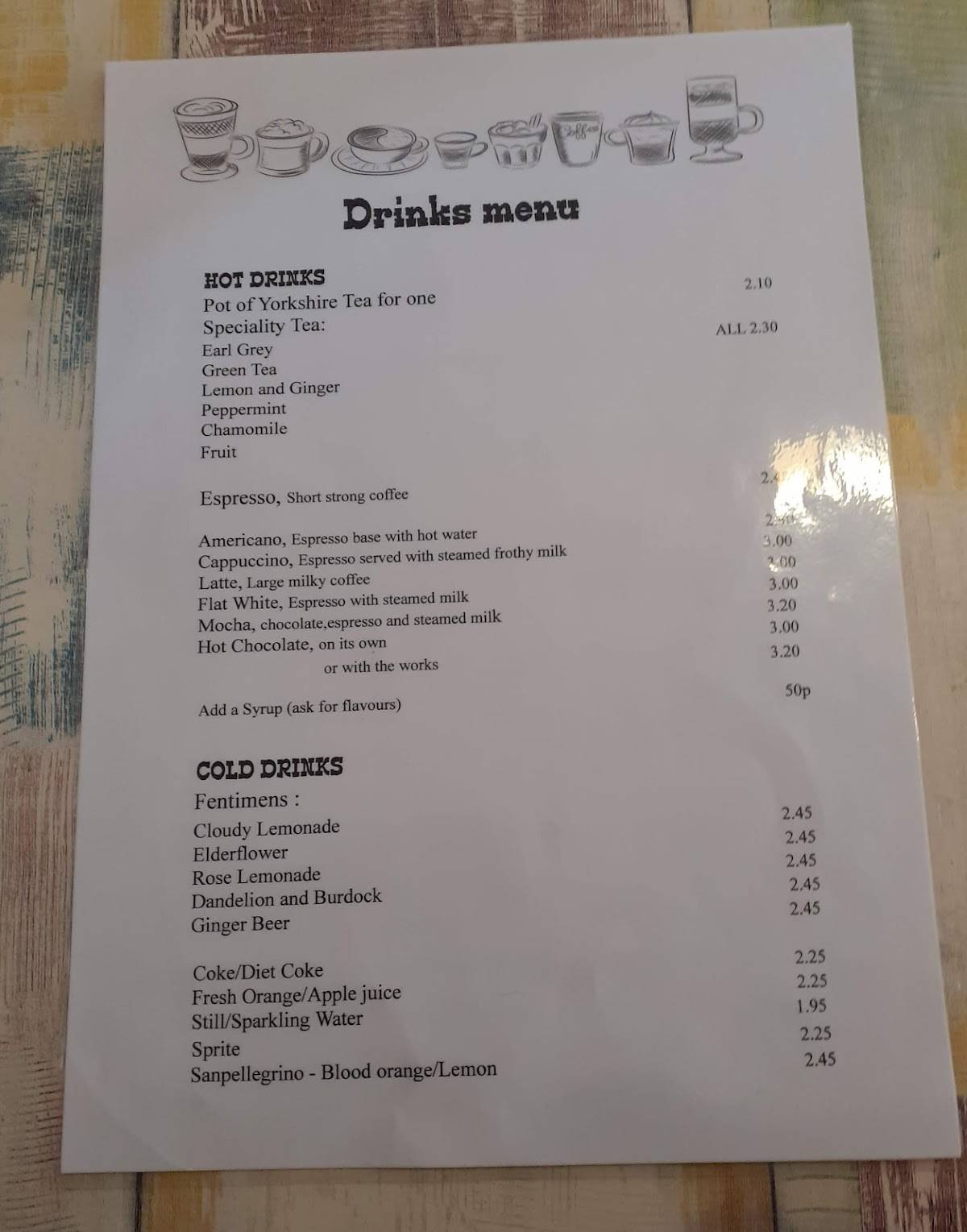 Menu at Cornercopia cafe, Helmsley