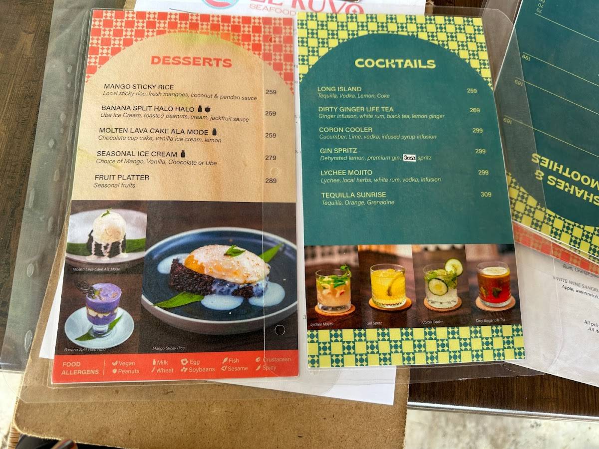 Menu at El Kuvo restaurant, Coron