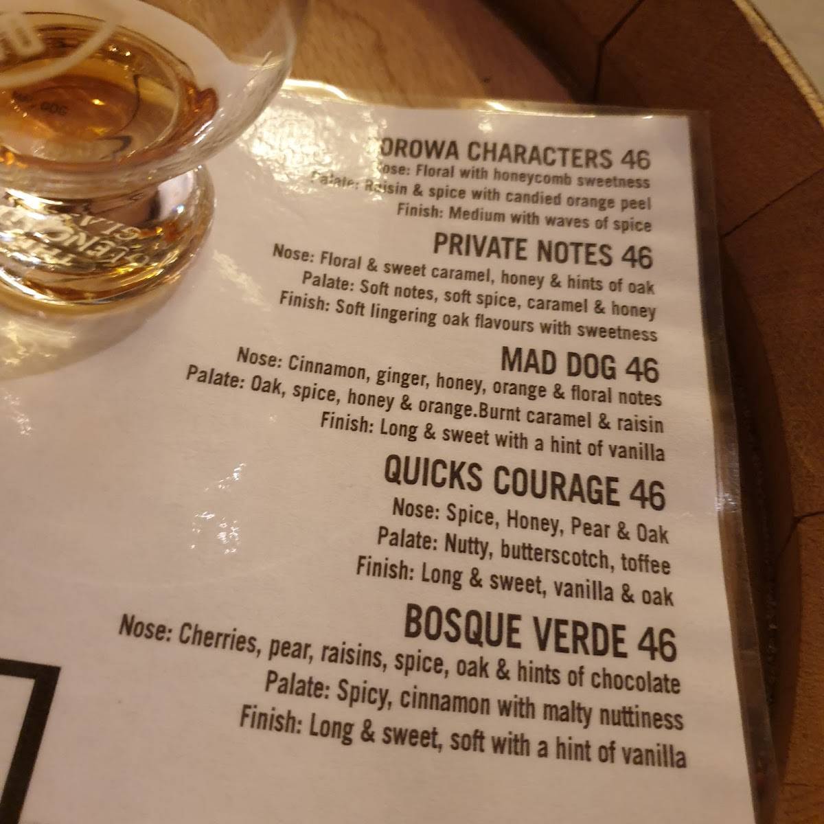 Menu at Corowa Distilling Co. restaurant, Corowa