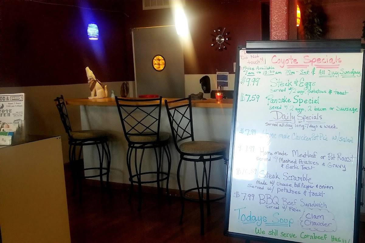 Menu at Coyote Cafe, Bullhead City
