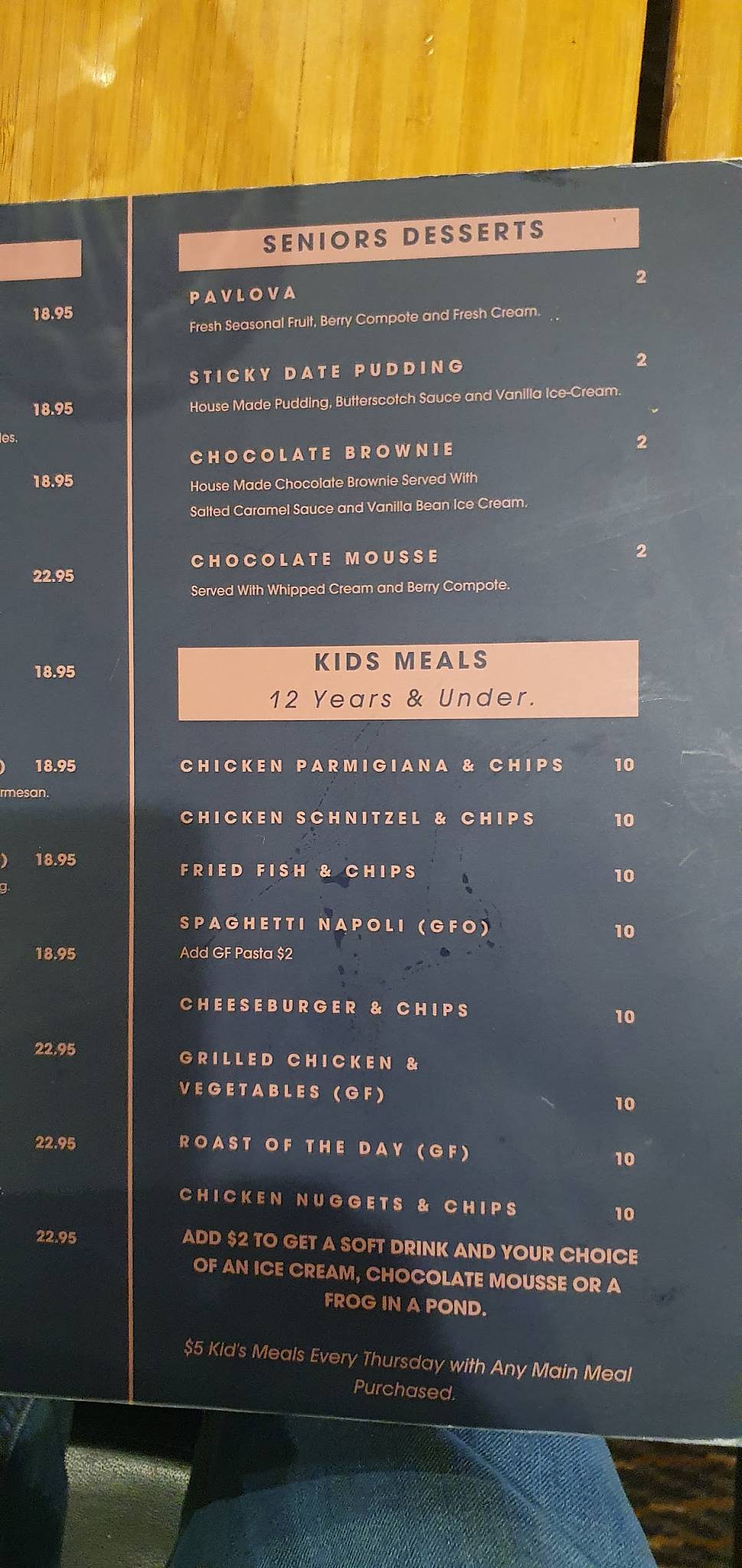 Menu at Cross Keys Hotel restaurant, Essendon
