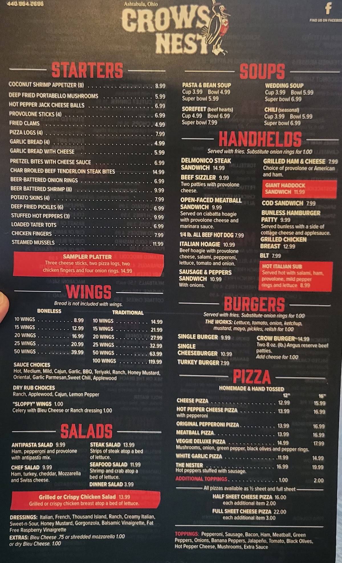 Menu at Crows Nest pub & bar, Ashtabula