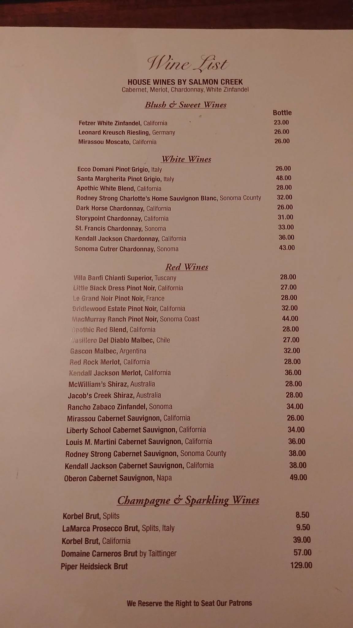 Menu at Jameson's Charhouse steakhouse, Crystal Lake