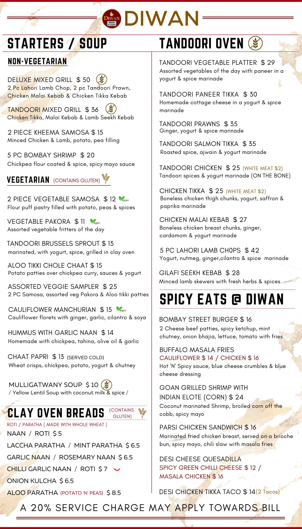 Menu at Diwan Indian Restaurant, Port Washington
