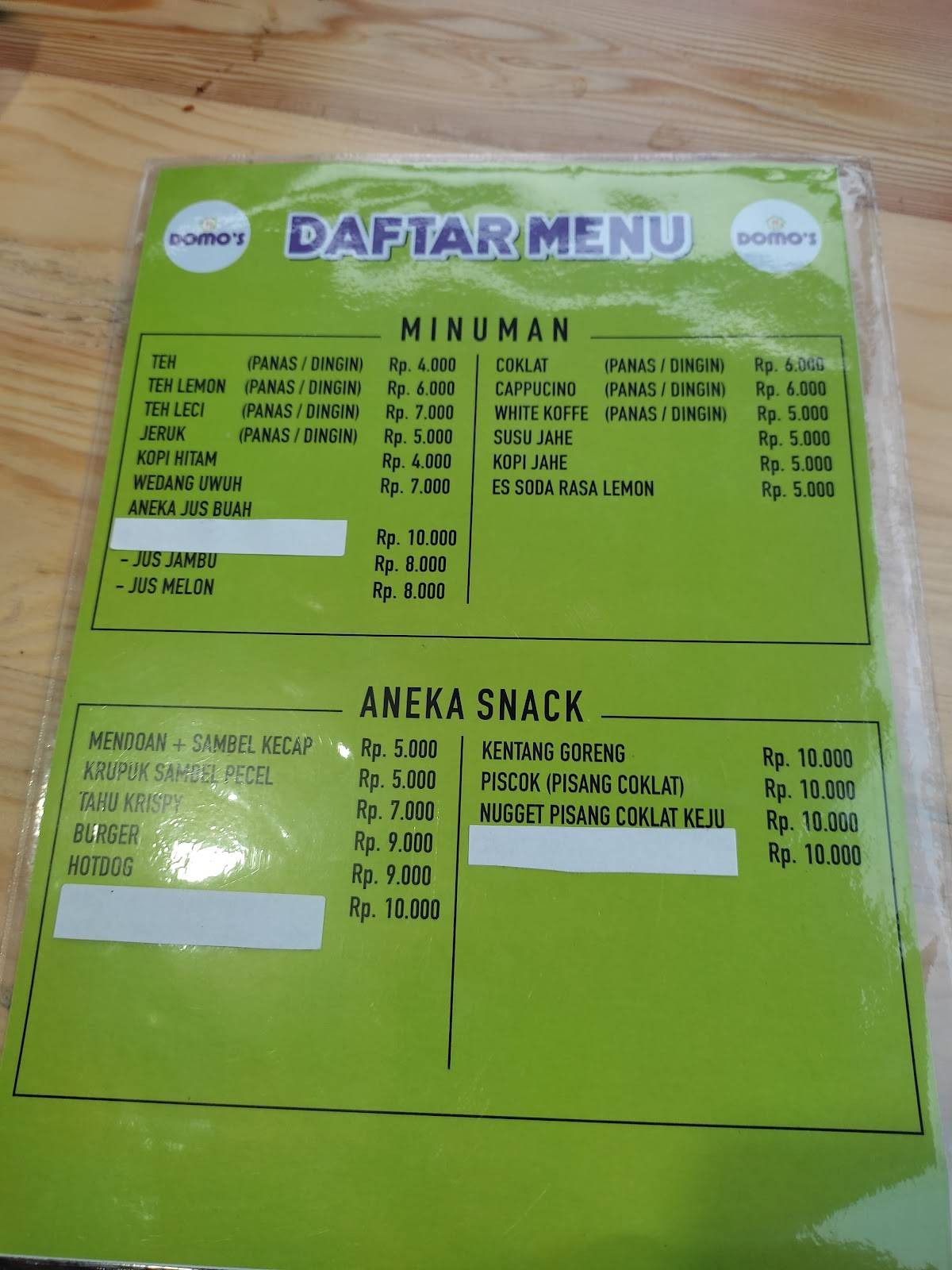 Menu at DOMO"S Cafe & Resto, Doko