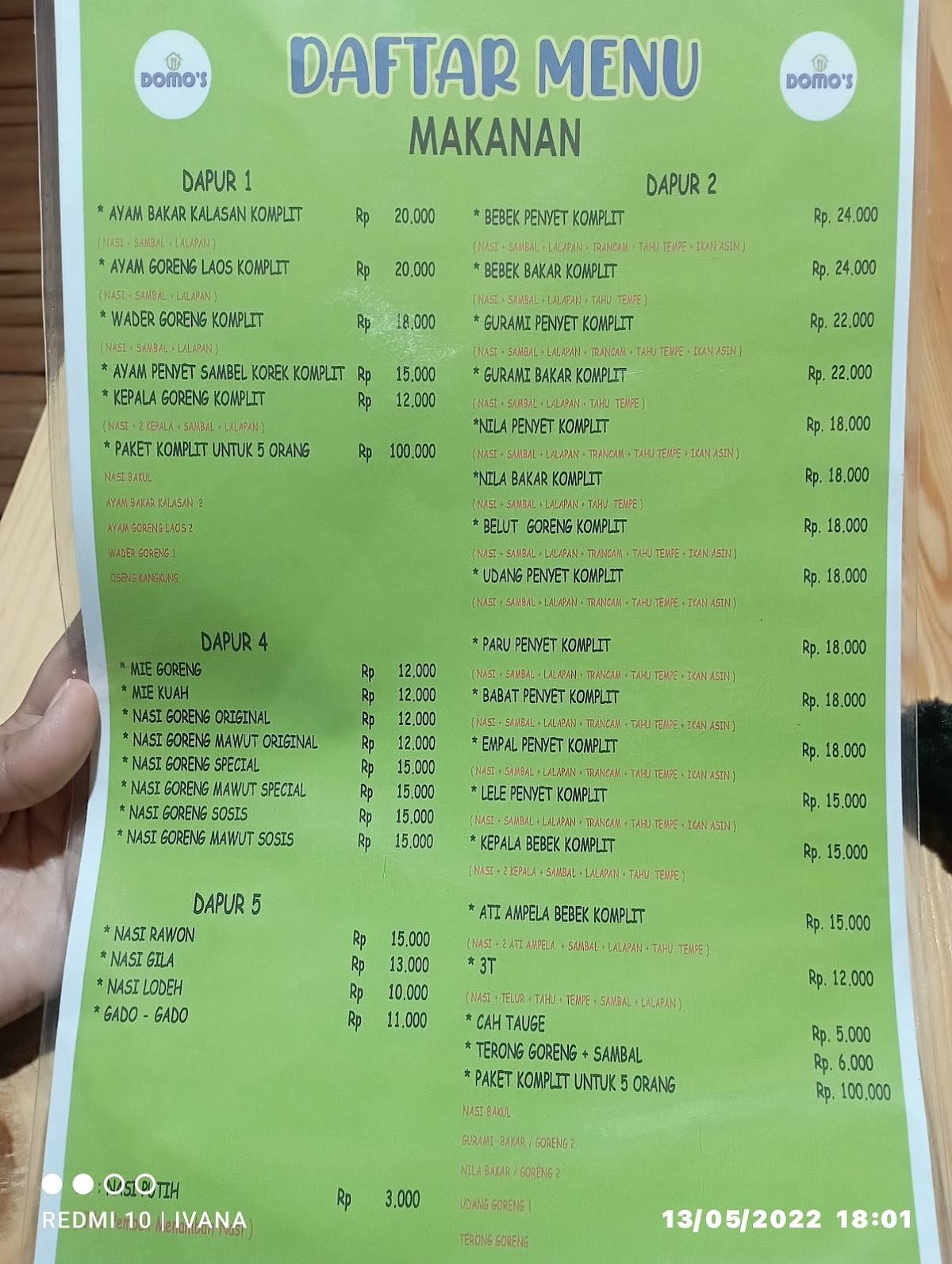Menu at DOMO"S Cafe & Resto, Doko