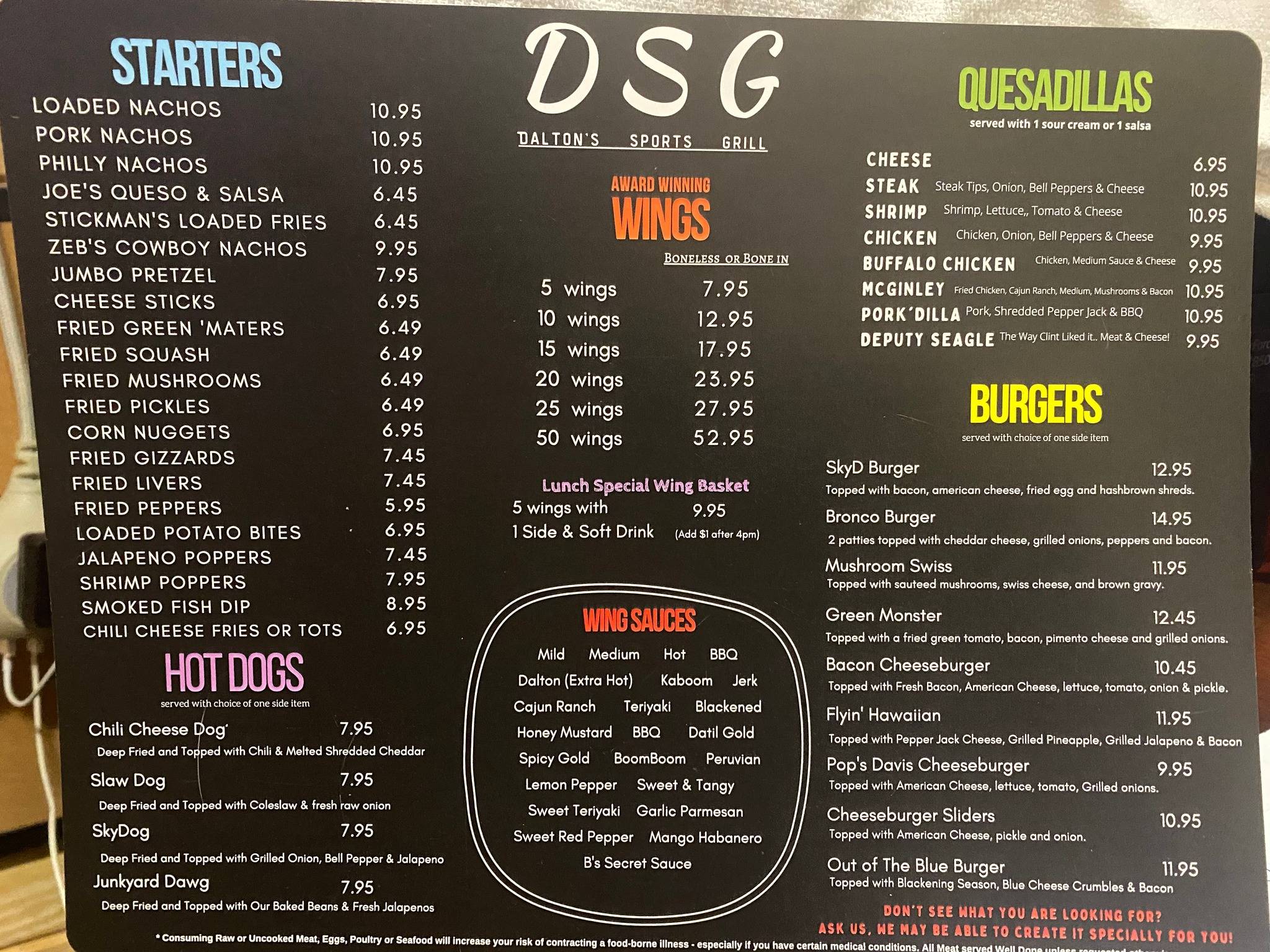 Menu at Dalton's Sports Grill pub & bar, Asbury Lake