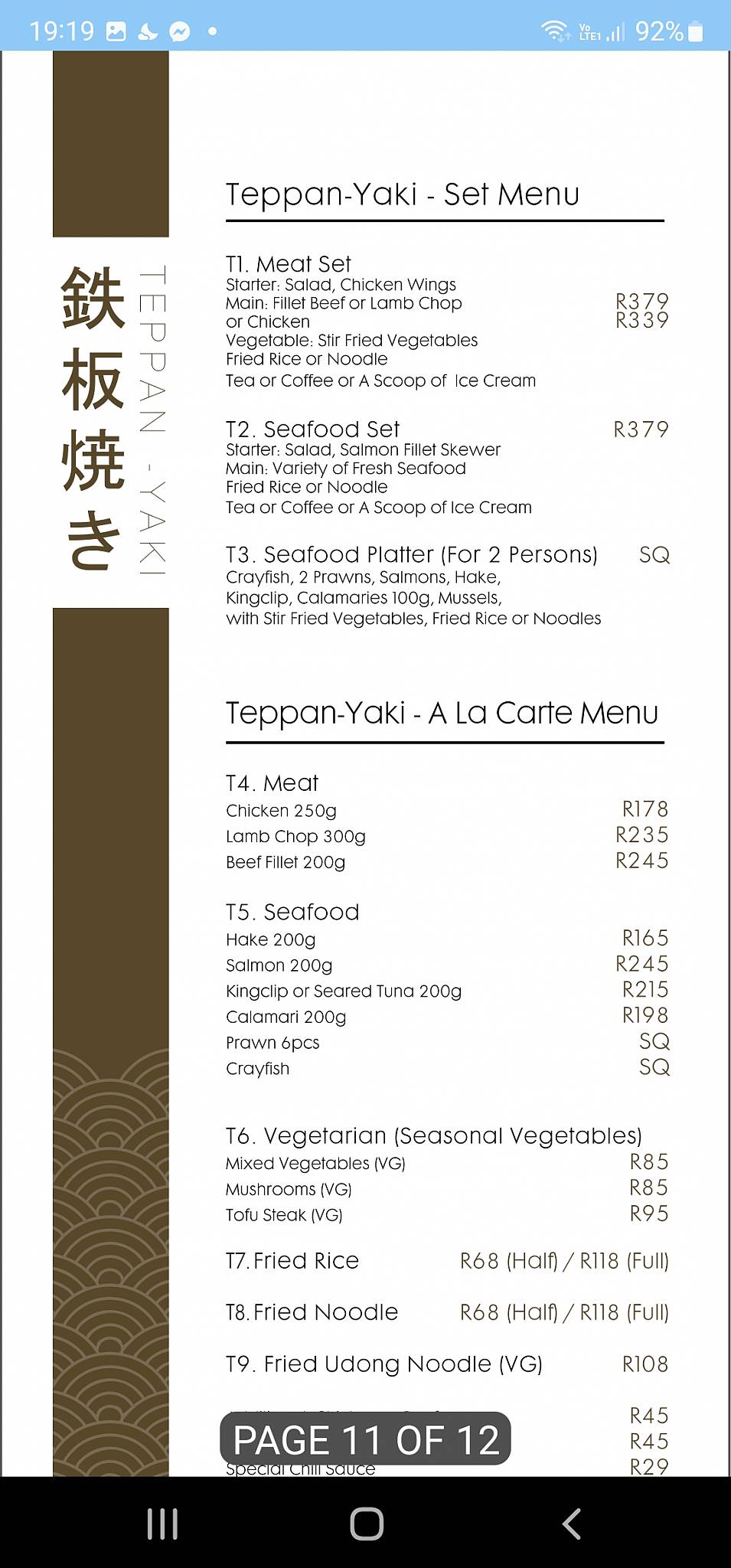 Menu at Daruma Umhlanga restaurant, Durban, Shop B8 Level L2