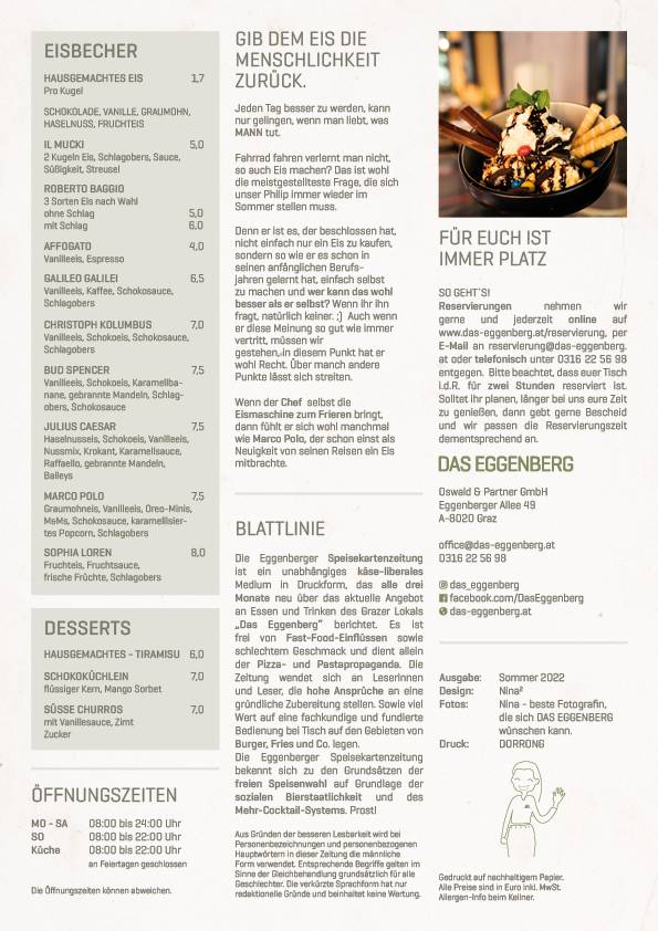 Speisekarte von Das Eggenberg pub & Bar, Graz, Eggenberger Allee 49