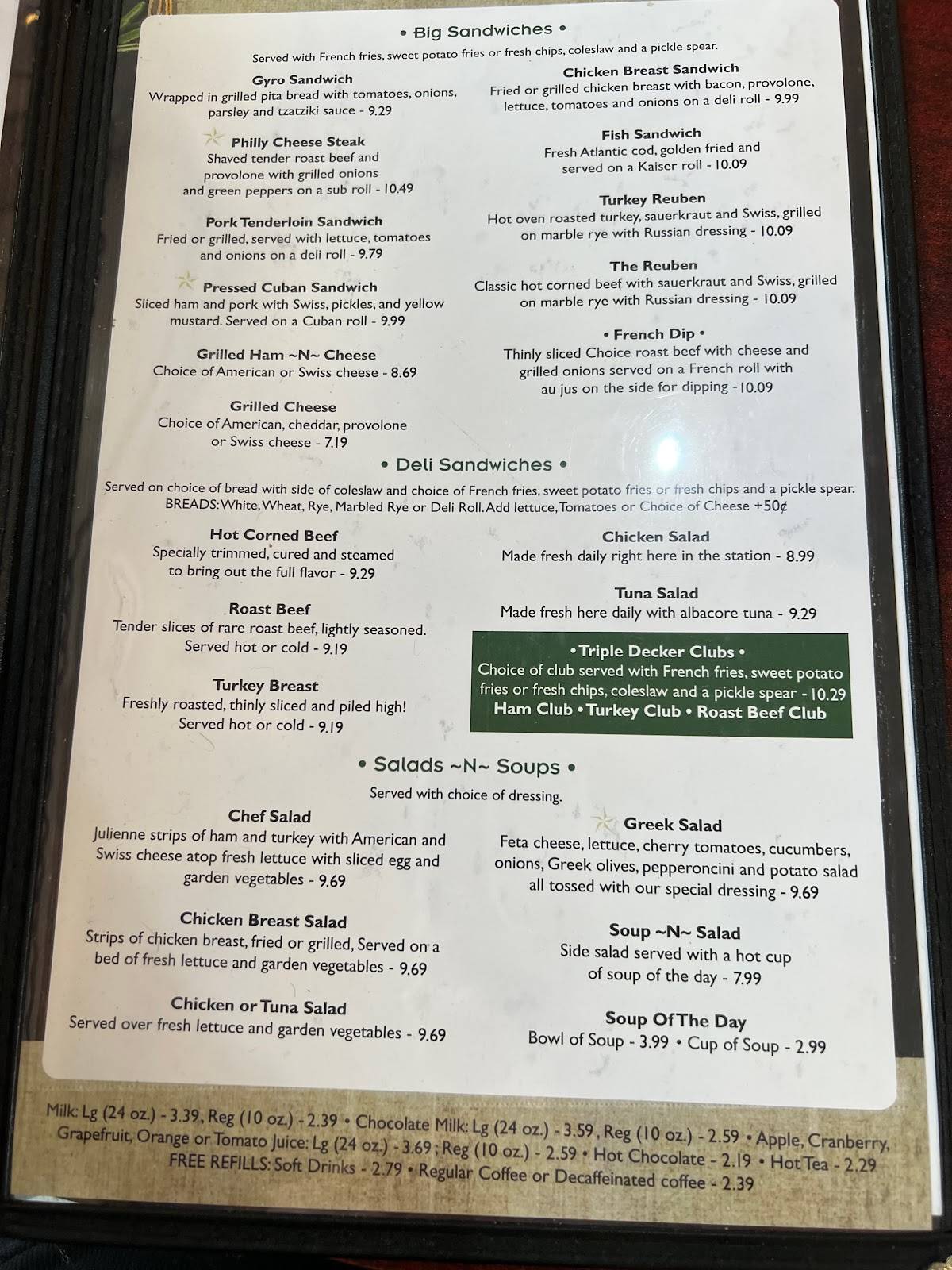 Menu at Davenport Diner restaurant, Davenport, US Hwy 27
