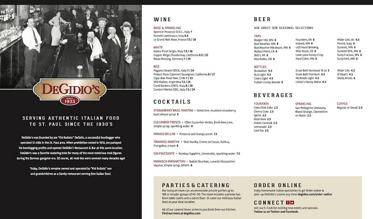 Menu at DeGidio's Restaurant & Bar, Saint Paul