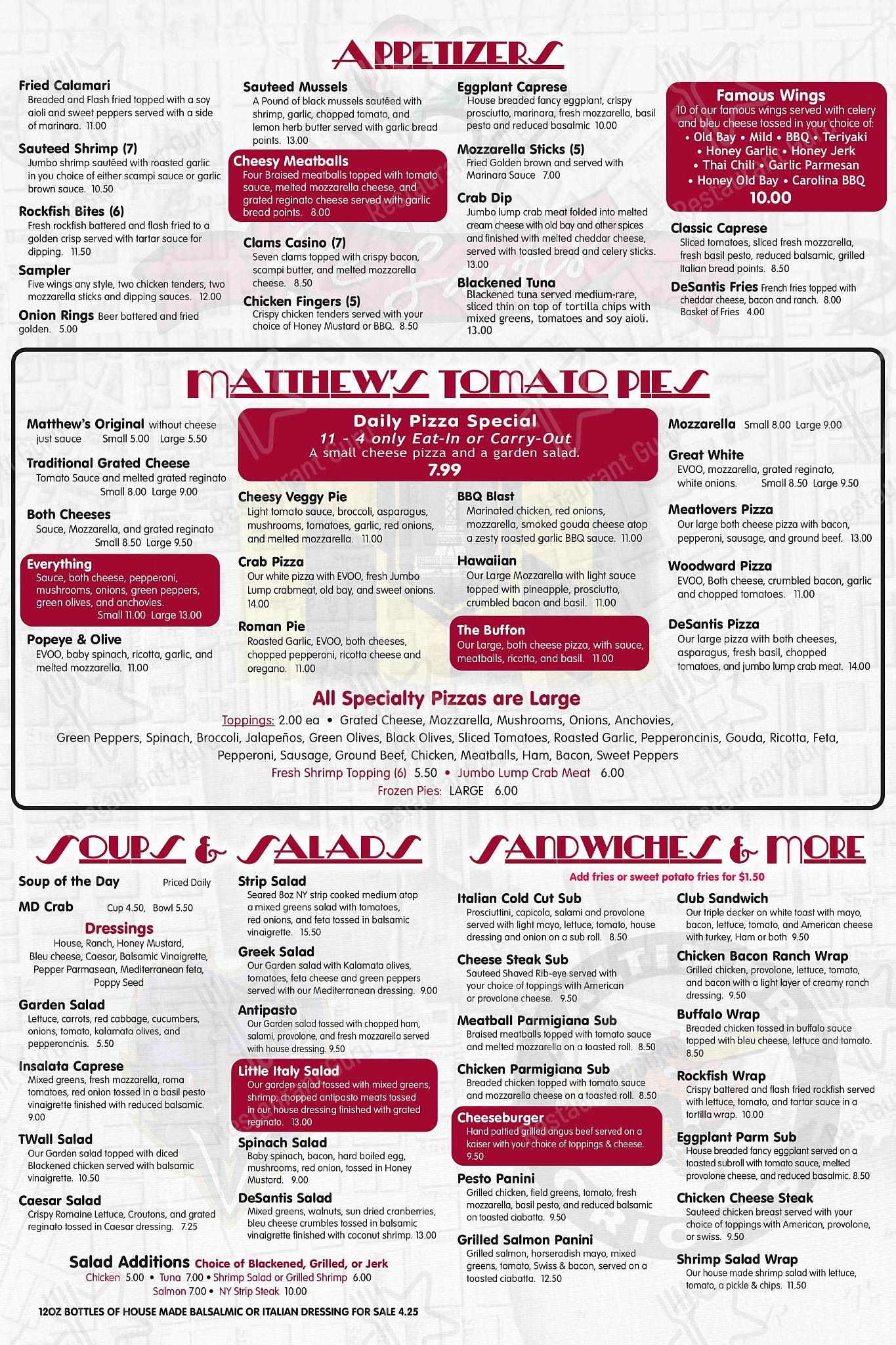 Menu at Desantis Pizza Grill & Bar, Perry Hall