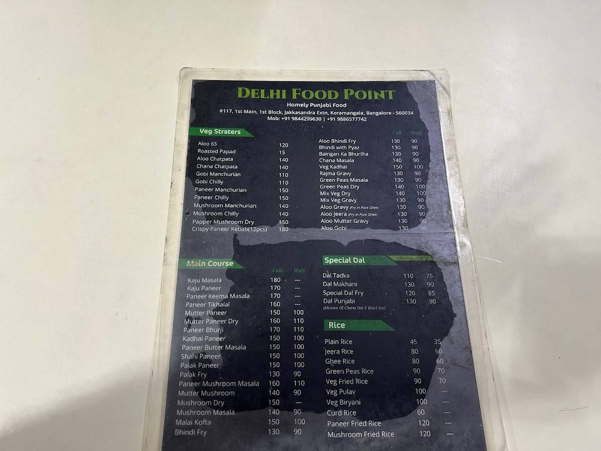Menu at Delhi Food Point, Bengaluru, 1st block