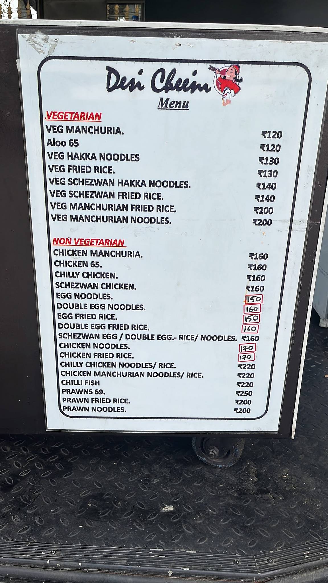 Menu at Desi cheeni, Hyderabad
