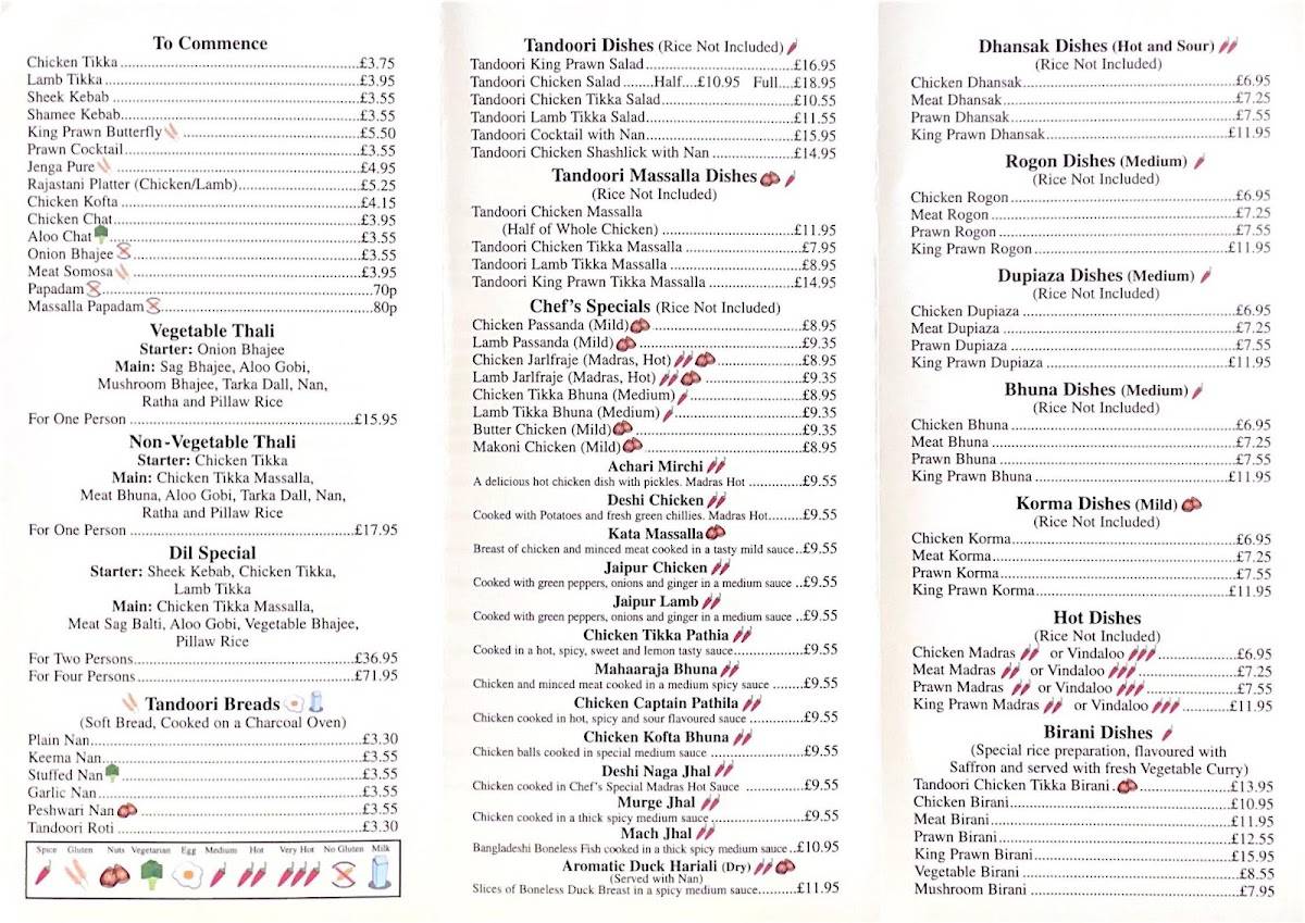 Menu at Dil Indian Cuisine restaurant, Usk