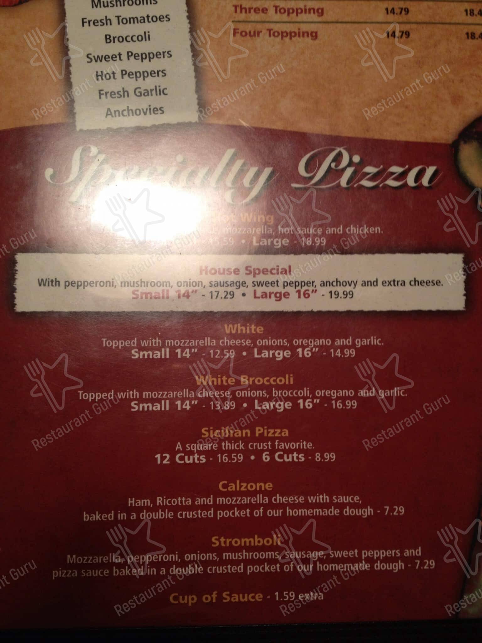 Menu at Dino & Francesco's Pizza-Pasta restaurant, Moosic