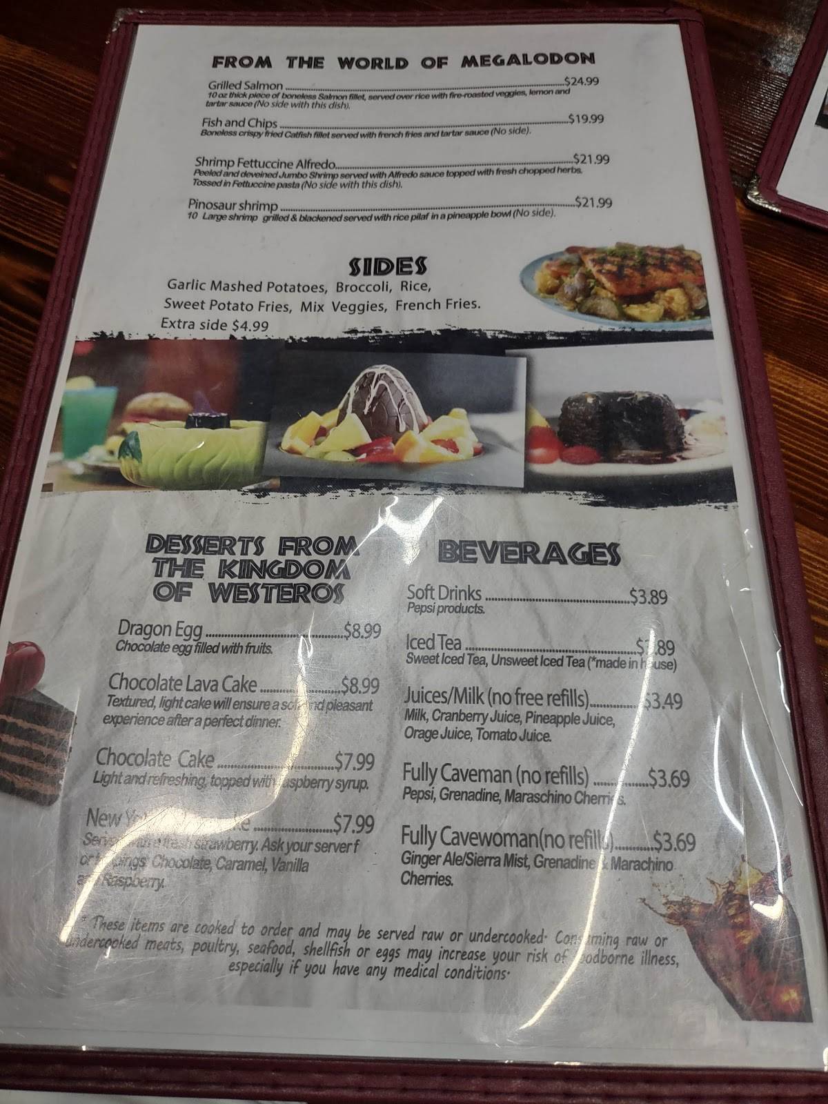 Menu at DinoLand Cafe, Myrtle Beach