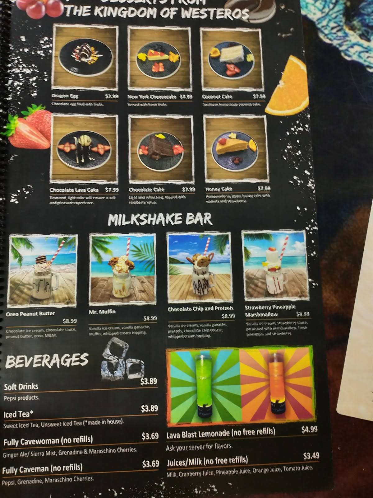 Menu at DinoLand Cafe, Myrtle Beach