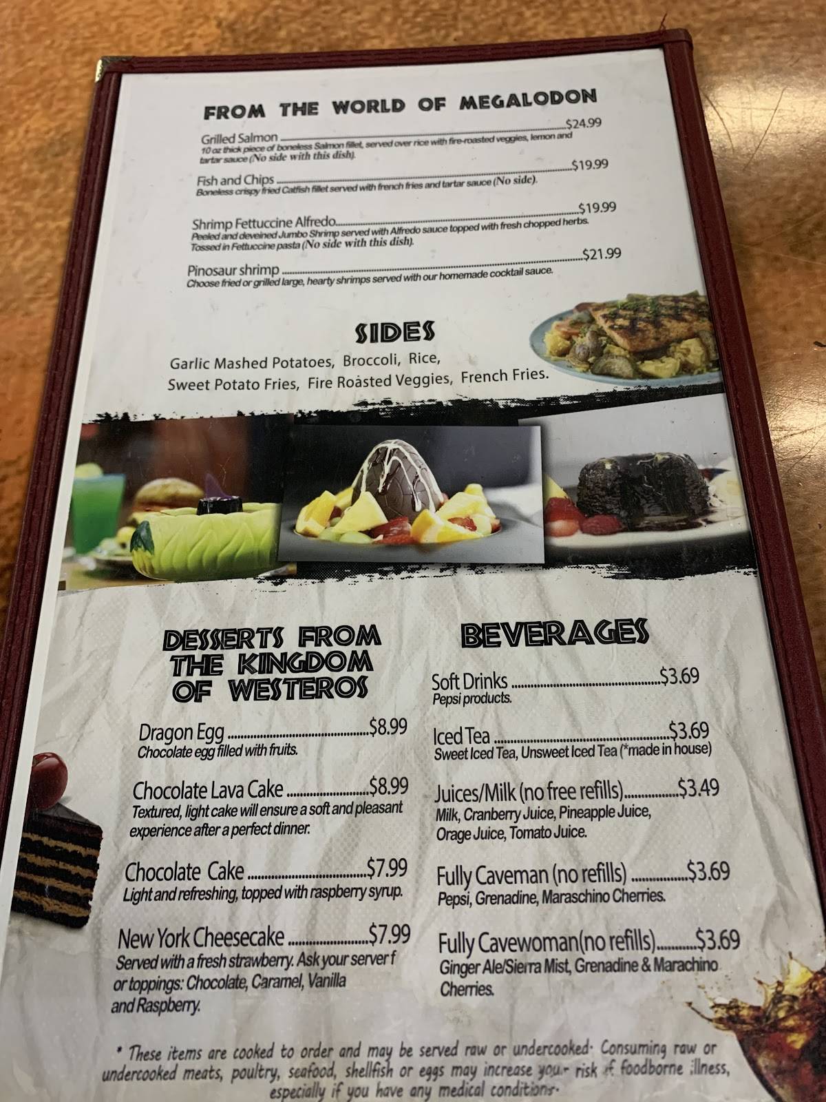 Menu at DinoLand Cafe, Myrtle Beach