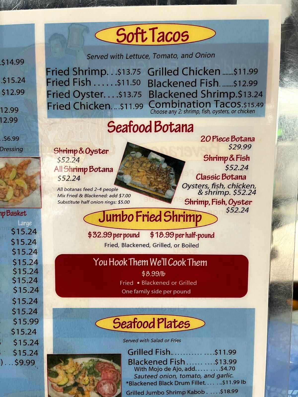 Menu at Dirty Al's restaurant, South Padre Island, State Park Rd 100