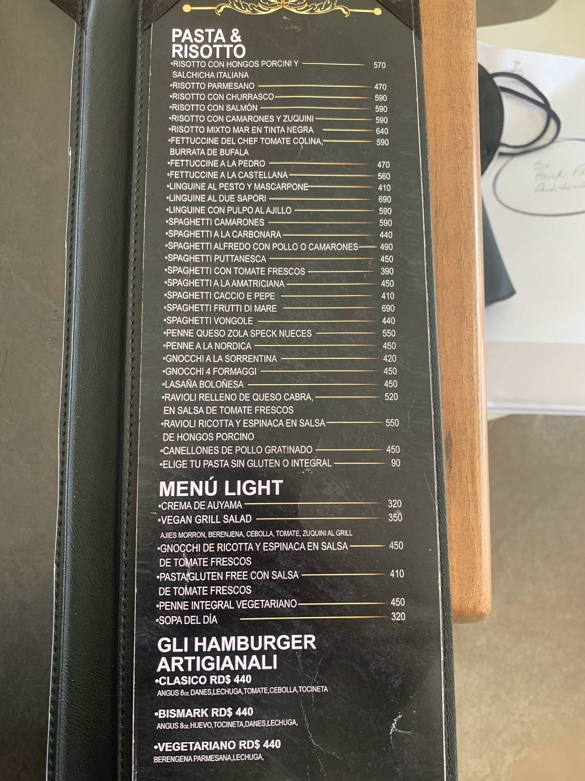 Menu at Dolce Italia restaurant, Santo Domingo, Av. Lope de Vega 29