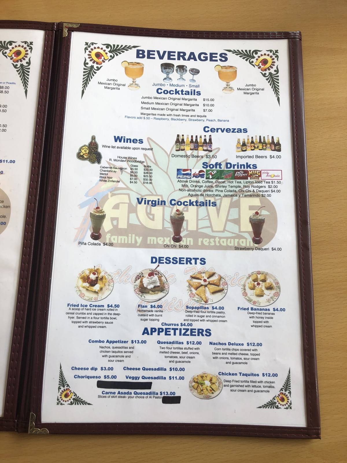 Menu at Agave restaurant, Driggs