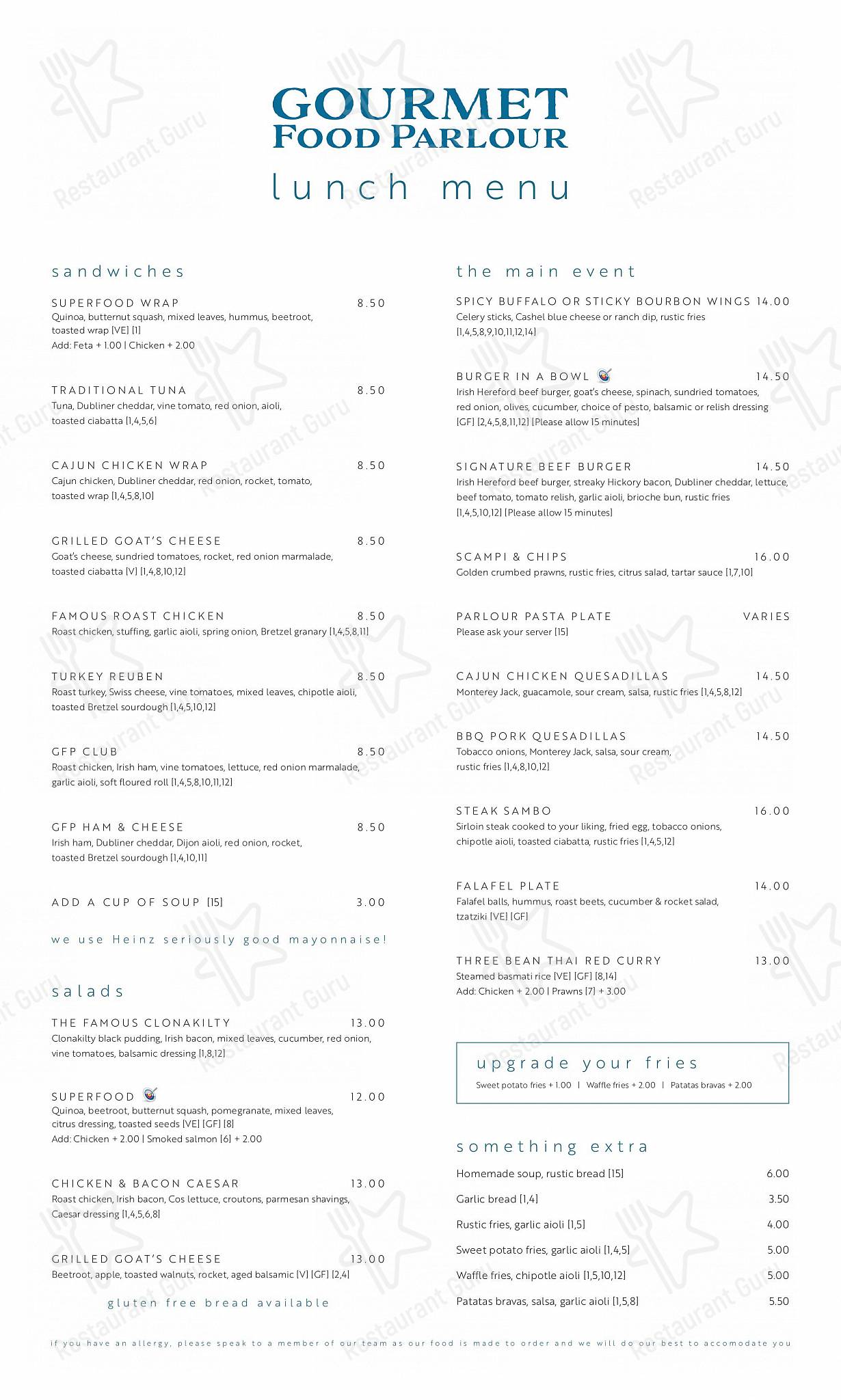 Menu at Gourmet Food Parlour Santry pub & bar, Dublin, Northwood