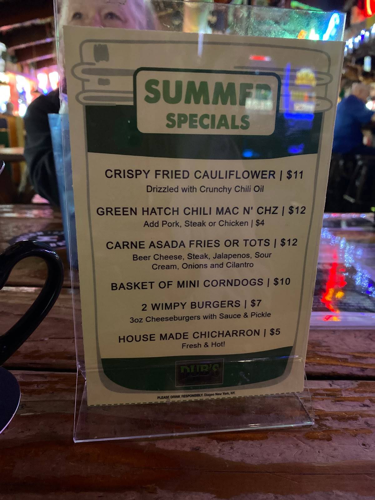 Menu at Dub's Tavern pub & bar, West Linn, SW Borland Rd