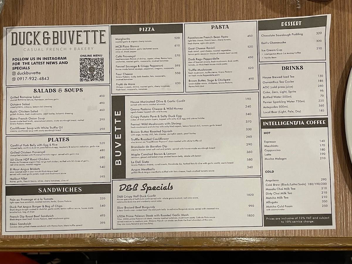 Menu at Duck & Buvette restaurant, Mandaluyong
