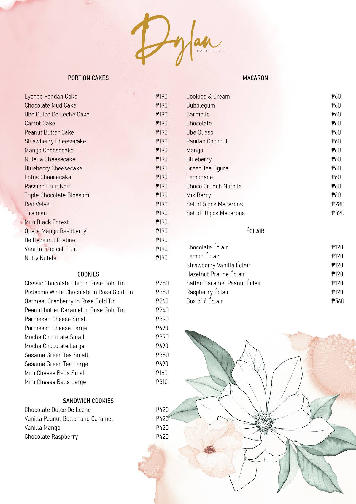 Menu at Dylan Patisserie Makati cafe, Makati