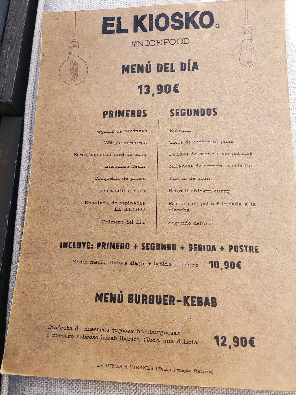 Carta del restaurante EL KIOSKO Moraleja Green, Alcobendas