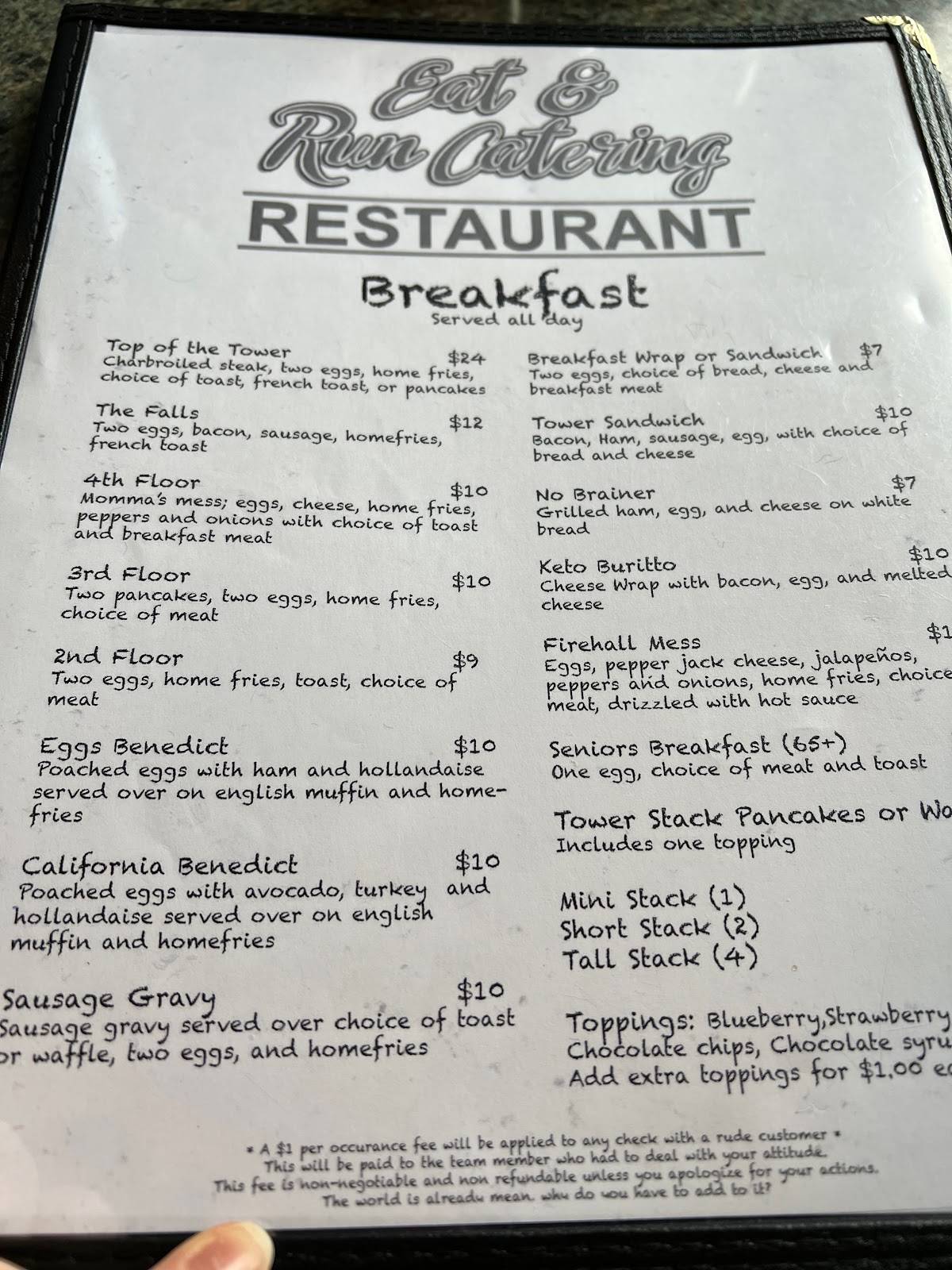 Menu at Eat & Run Catering restaurant, Williamsport