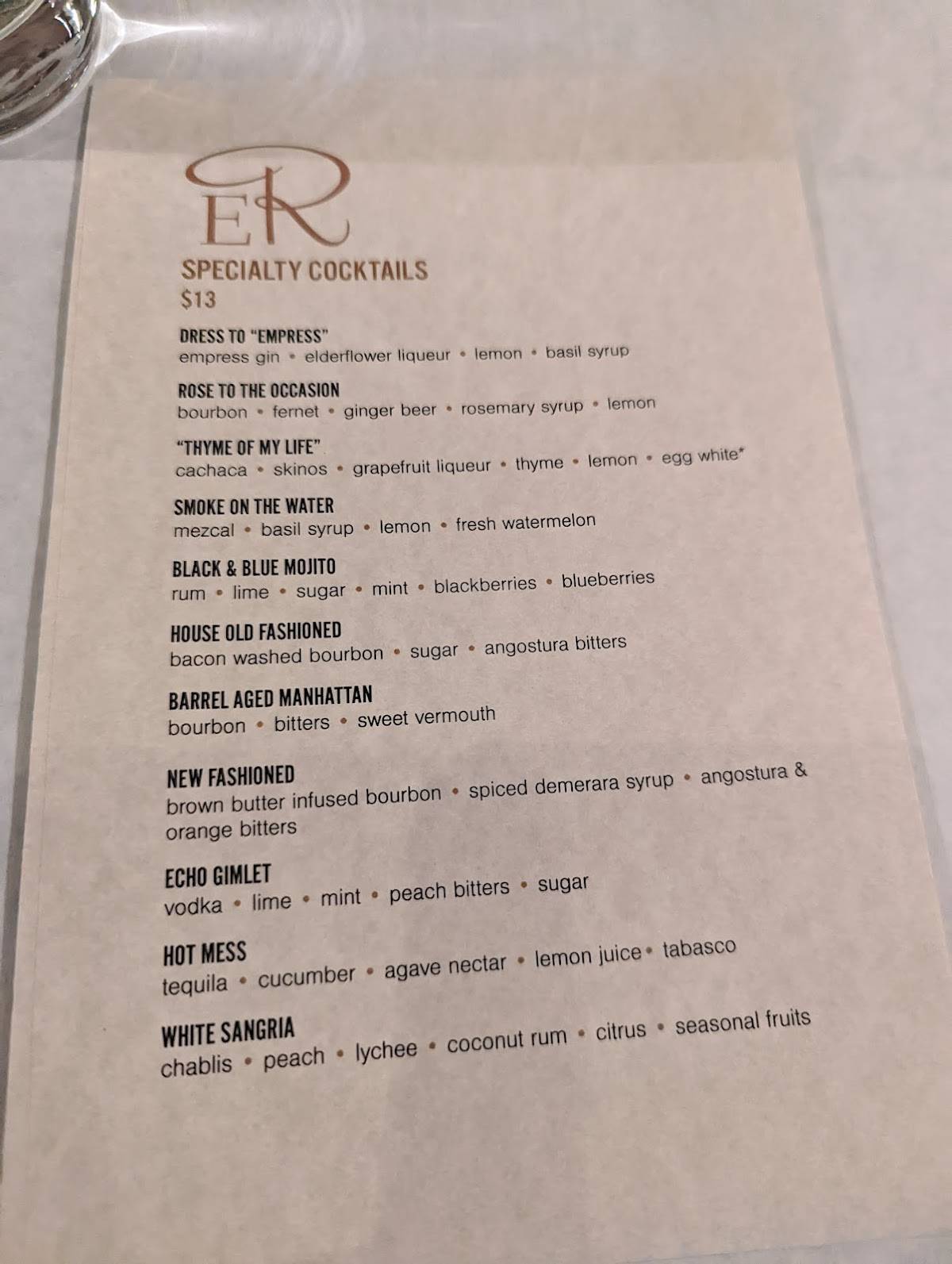 Menu at Echo & Rig Butcher and Steakhouse, Las Vegas