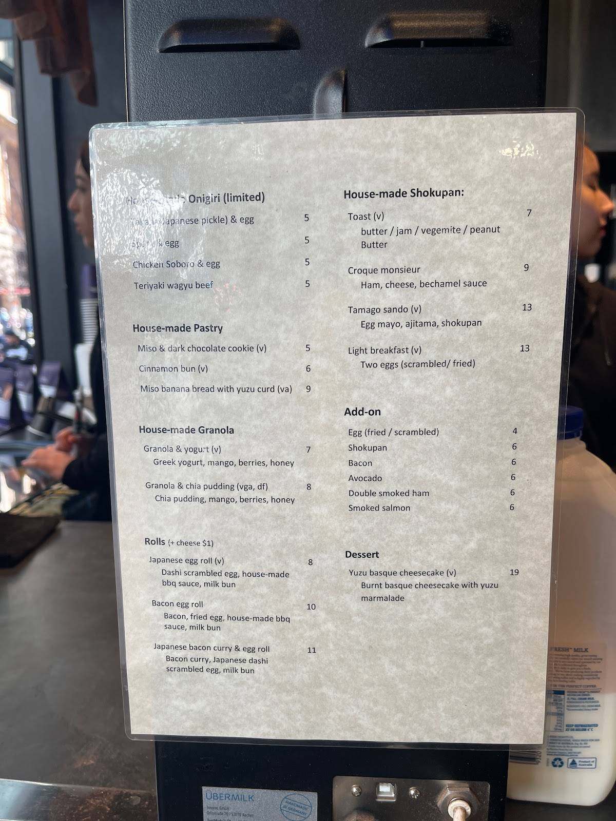 Menu at Edition Roasters cafe, Sydney, 60 Darling Dr