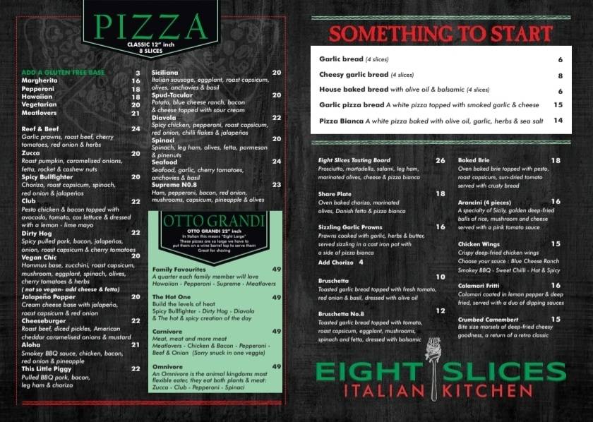 Menu at Eight Slices Italian Kitchen restaurant, Tapping